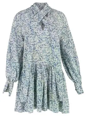 Stella McCartney Floral-print Mini Dress With Tie Neck - Blue