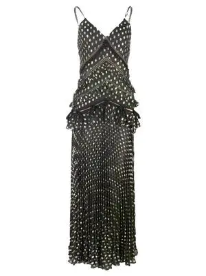 SELF-PORTRAIT Metallic Pleated Maxi Dress - Black