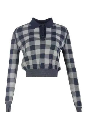 Rachel Comey Check-print Long-sleeved Polo Shirt - Blue