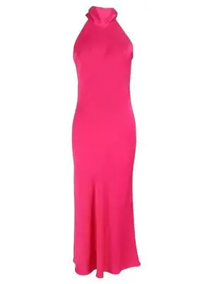 Galvan Halterneck Fluted Hem Dress - Pink
