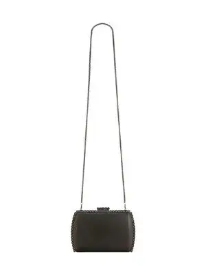 GEMY MAALOUF Leather Clutch With Chain Strap - Black
