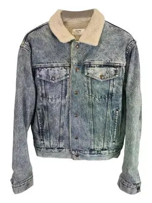 Celine Oversized Denim Jacket With Shearling Collar - Blue