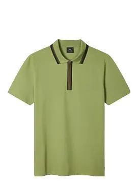 Paul Smith Khaki Contrast Tipping Zip Polo Shirt - Green