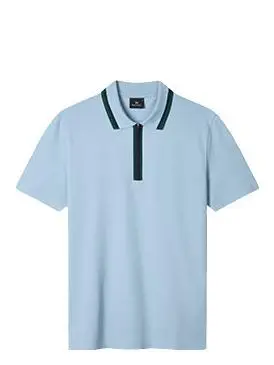 Paul Smith Pale Contrast Tipping Zip Polo Shirt - Blue