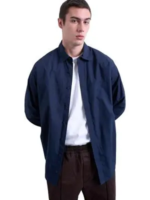 Topman Oversize Formal Cotton Button-up Shirt - Navy