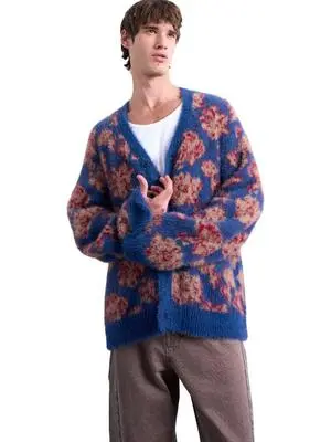 Topman Relaxed Fit Floral Jacquard Cardigan - Purple