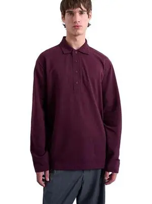 Topman Textured Long Sleeve Polo - Burgundy