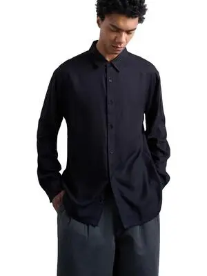 Topman Relaxed Fit Twill Button-up Shirt - Black
