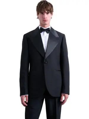 Topman Wide Lapel Stretch Tuxedo Jacket - Black