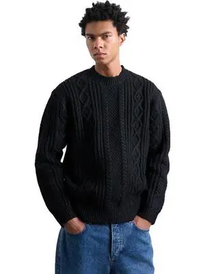 Topman Chunky Cable Crewneck Sweater - Black