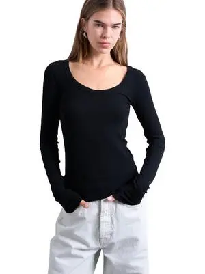 Topshop Long Sleeve Rib Top - Black