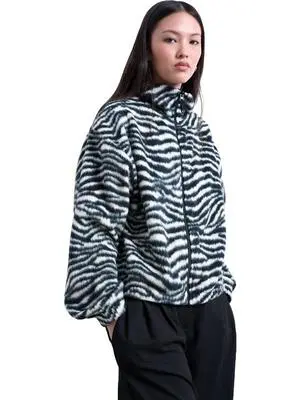 Topshop Zebra Print Fleece Jacket - Black Multi