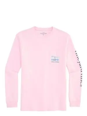 Vineyard Vines Shining Sea Long Sleeve Cotton Graphic Pocket T-shirt - Pink Drink