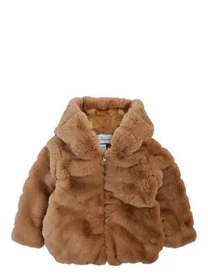 WIDGEON Faux Fur Hooded Cozy Jacket - Chocolate Eclair