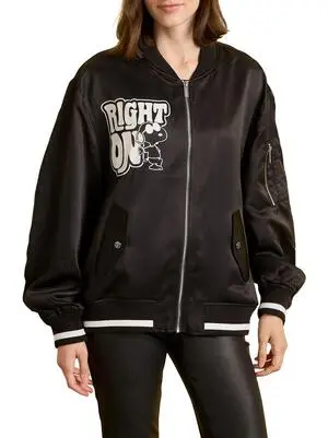 Sanctuary X Peanuts 75th Anniversary Satin Bomber Jacket - Black