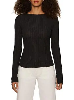 Sanctuary Ribbed Knit Boat Neck Top - Black