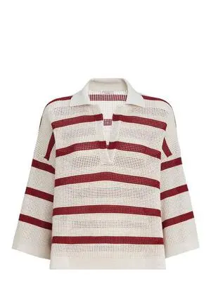 Brunello Cucinelli Cotton Striped Knit Polo Shirt - Bordeaux