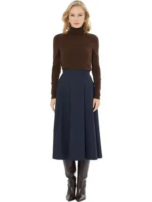 GIZIA Pleated Midi Skirt With Concealed Zip - Navy