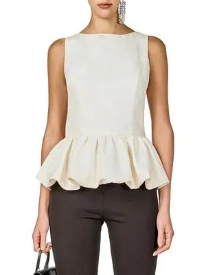 Endless Rose Floral Jacquard Peplum Top - Cream