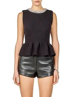 Endless Rose Embellished Knit Peplum Top - Black