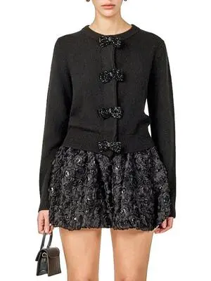 Endless Rose Rhinestone Bow Cardigan - Black