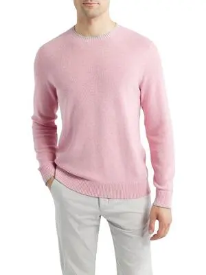 Johnnie-o Hatched Cotton & Silk Blend Crewneck Sweater - Flamingo
