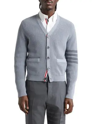 Thom Browne Garment Dyed 4-bar Cotton Cardigan - Light Grey