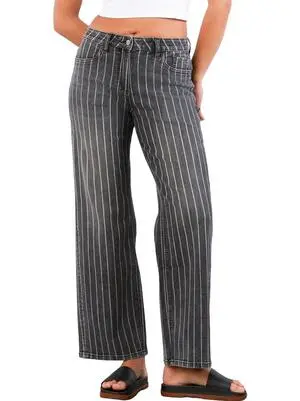 HINT OF BLU Striped High-rise Wide-leg Jeans - Grey Stripes
