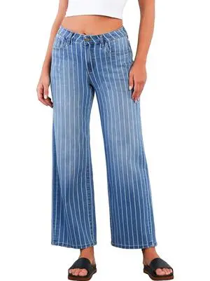 HINT OF BLU Striped High-rise Wide-leg Jeans - Stone Blue Stripes