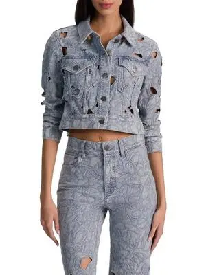 Alice + Olivia Chloe Eyelet Embroidered Denim Jacket - Rockstar Blue