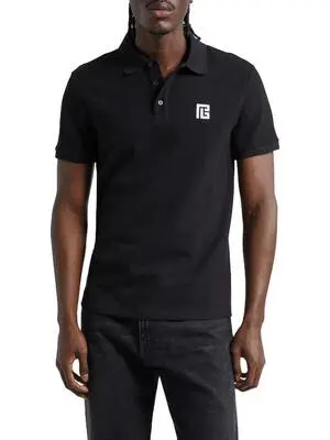 Balmain Embroidered Logo Cotton Polo - Eab Blk/white