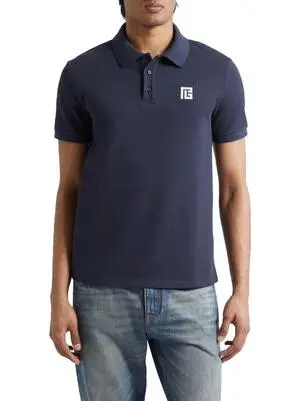 Balmain Embroidered Logo Cotton Polo - Siv Navy/white