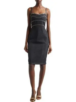 Versace Studded Fitted Denim Dress - Black
