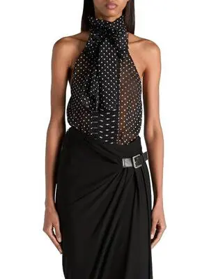 TOM FORD Polka Dot Silk Chiffon Scarf Neck Top - Black/off White