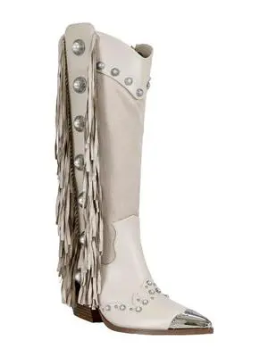 AZALEA WANG Pelagius Fringe Western Boot - Cream
