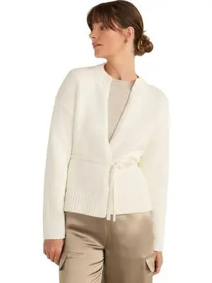 HAVEN WELL WITHIN Chunky Cotton-blend Belted Cardigan - Ivory