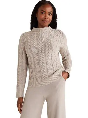 HAVEN WELL WITHIN Organic Cotton Cable Mockneck Sweater - Oyster Shell