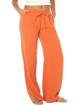 Roxy Iyla Cotton Crinkle Gauze Wide Leg Pants - Ginger Spice