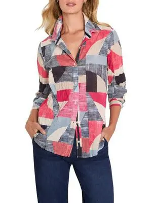 NIC+ZOE Set Sail Crinkle Cotton Shirt - Red Multi