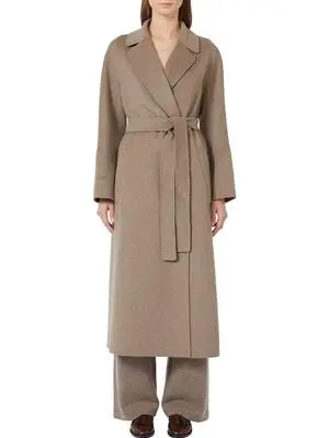Max Mara Elisa Belted Wool Double Face Coat - Medium Grey