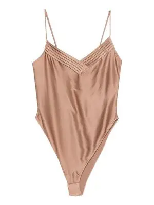 FORTE_FORTE Silk Satin Bodysuit - Brown