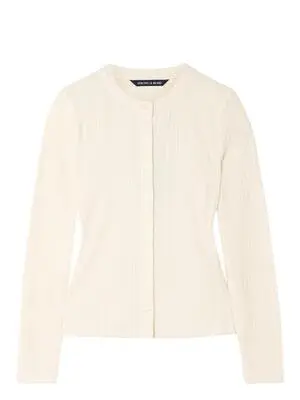Veronica Beard Lira Pointelle-Knit Cardigan Ecru