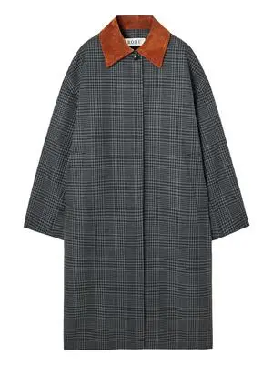 RÓHE Checked Wool Coat With Suede Trim - Gray
