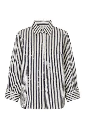 TWP Sequined Striped Cotton-blend Poplin Shirt - Blue
