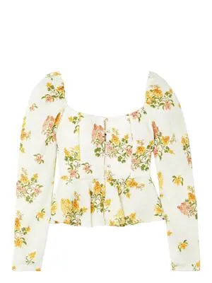 Agua Bendita Agua By Agua Bendita Bromelia Cordillera Floral-Print Linen Peplum Top Multi