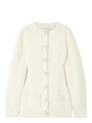 LANVIN Ribbed Wool Cardigan - Neutrals