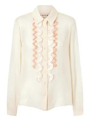 Marni Ruffled Crepe-Trimmed Silk Shirt Off-white