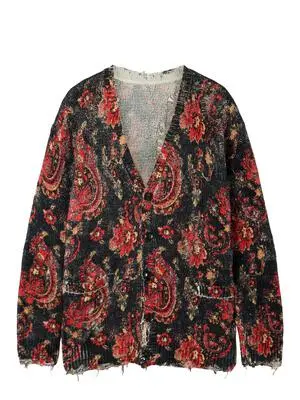 R13 Boyfriend Distressed Printed Cotton Cardigan - Multi