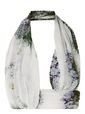 Christopher Esber Absence Cropped Printed Silk-chiffon Halterneck Top - Neutrals