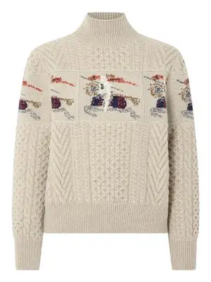 Burberry Cable-knit Jacquard Wool And Cashmere-blend Turtleneck Sweater - Neutrals